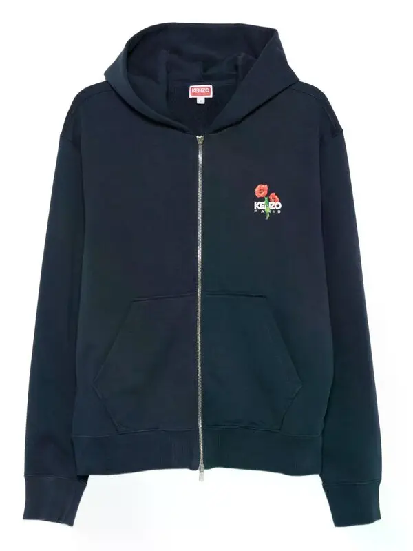 Kenzo Floral Embroidered Zip-up Hoodie - Blue