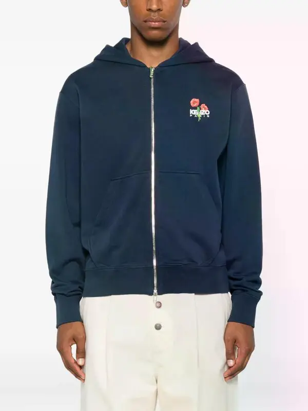 Kenzo Floral Embroidered Zip-up Hoodie - Blue