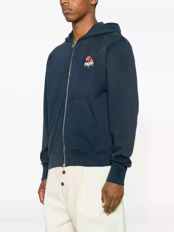 Kenzo Floral Embroidered Zip-up Hoodie - Blue
