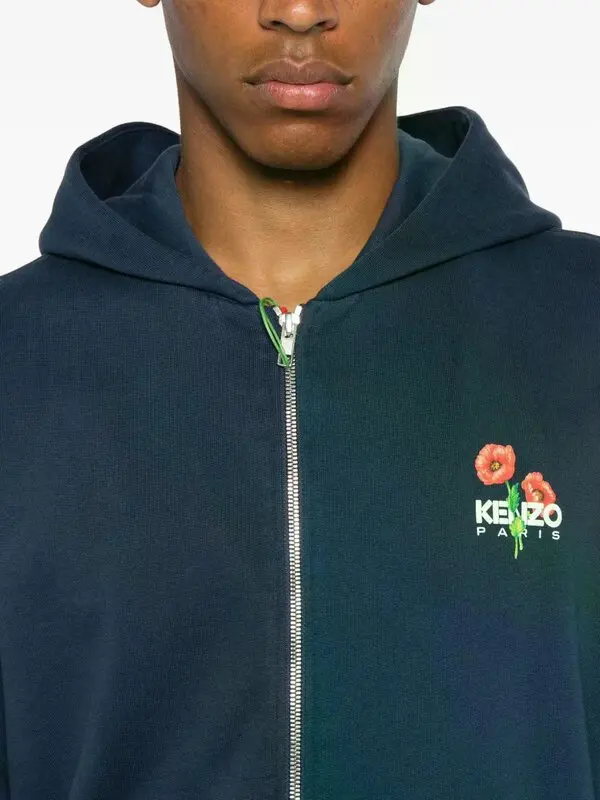 Kenzo Floral Embroidered Zip-up Hoodie - Blue