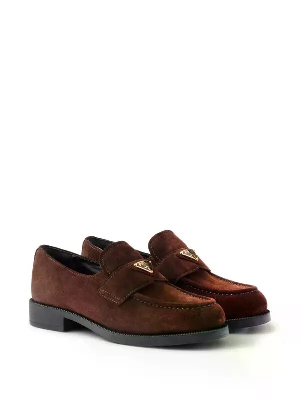 Prada Suede Loafers With Enamelled Triangle Logo - Brown