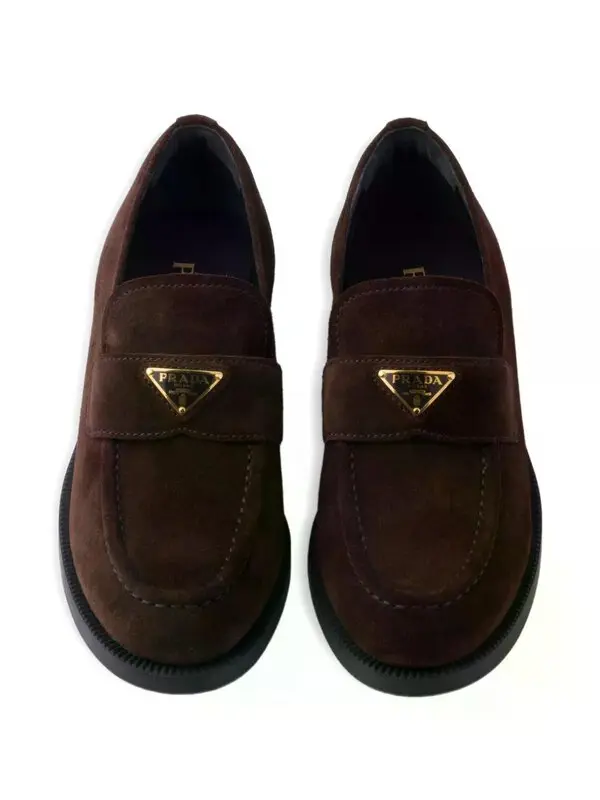 Prada Suede Loafers With Enamelled Triangle Logo - Brown