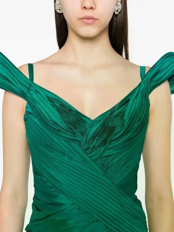 TARIK EDIZ Pleated-shoulder Maxi Dress