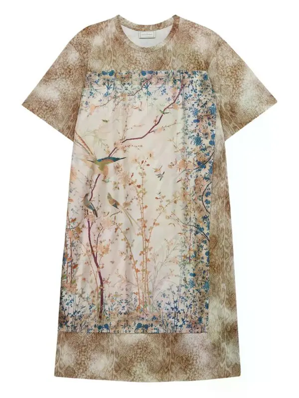 PIERRE-LOUIS MASCIA Paneled T-shirt With Bird Motif - Neutrals