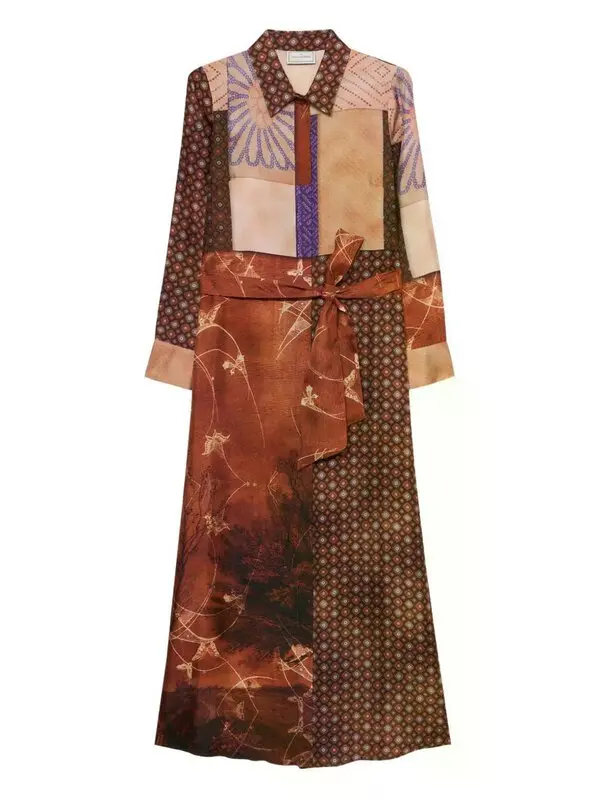 PIERRE-LOUIS MASCIA Aloe Patchwork Belted Dress - Brown