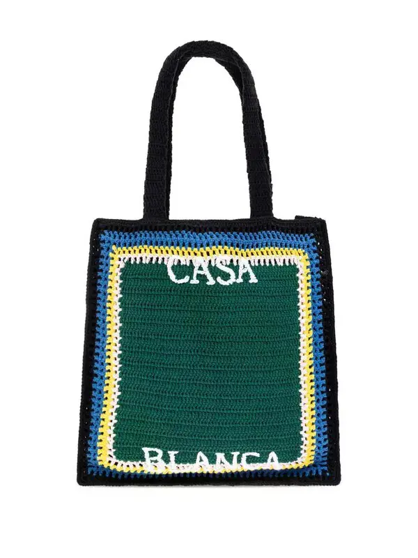 Casablanca Lettering Crochet Tote Bag - Green