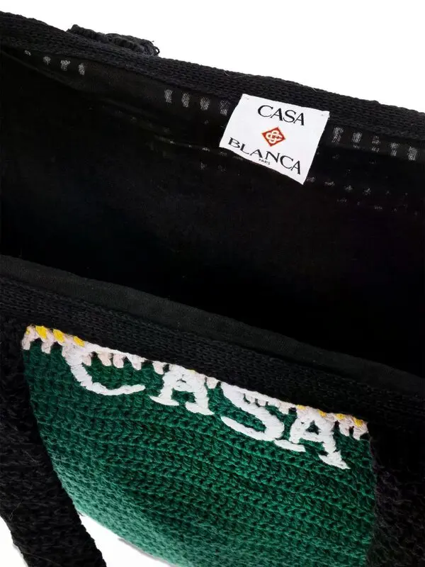 Casablanca Lettering Crochet Tote Bag - Green