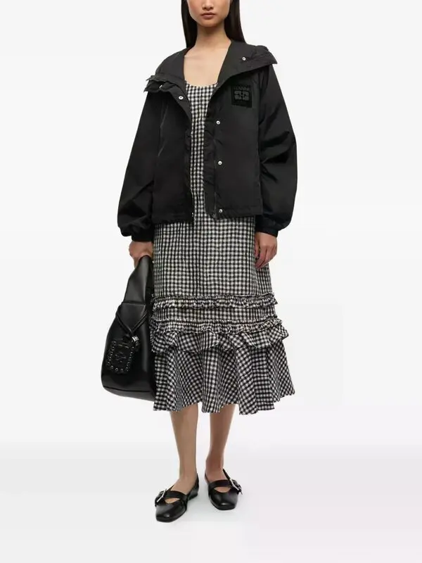 GANNI Hooded Jacket With Logo Patch - Black