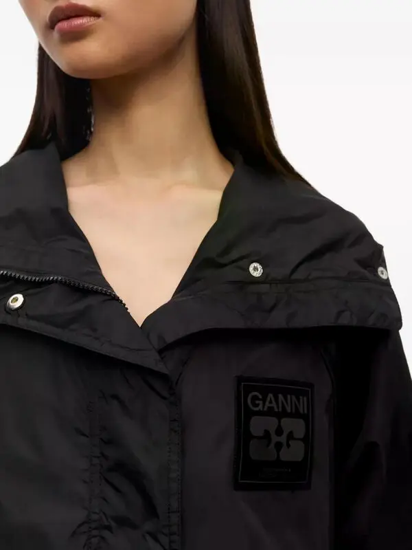 GANNI Hooded Jacket With Logo Patch - Black