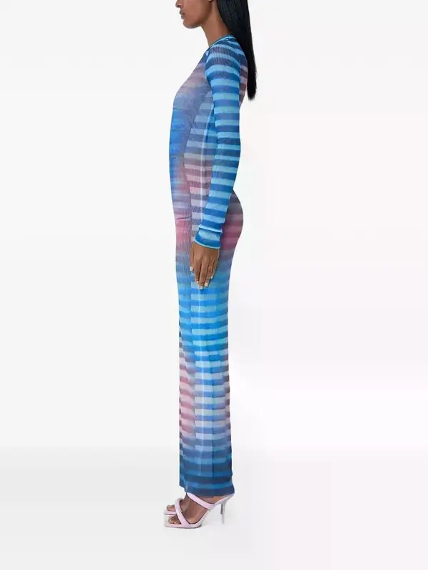 JEAN PAUL GAULTIER Long Sleeve Striped Bodycon Dress