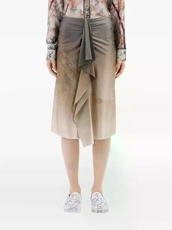 PIERRE-LOUIS MASCIA Draped Print Silk-blend Skirt - Neutrals