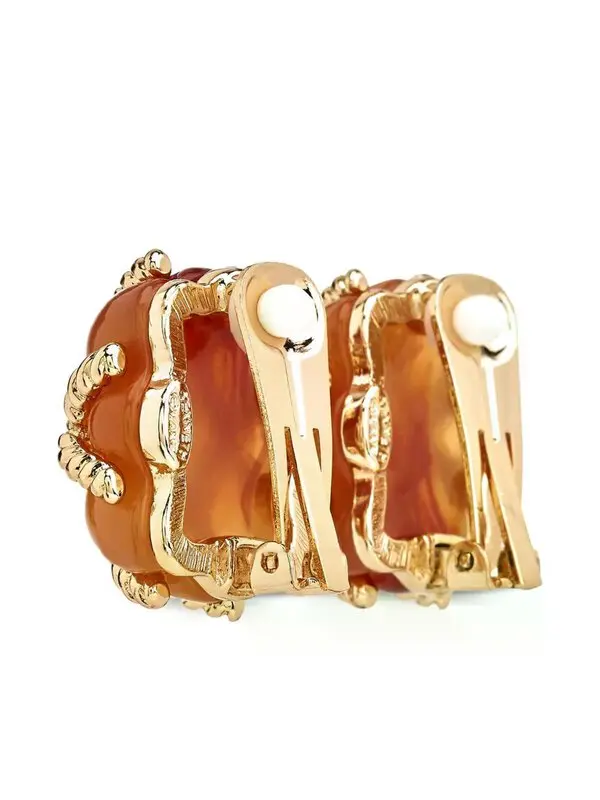 KENNETH JAY LANE Quilted Gold-tone Clip-on Earrings - Orange