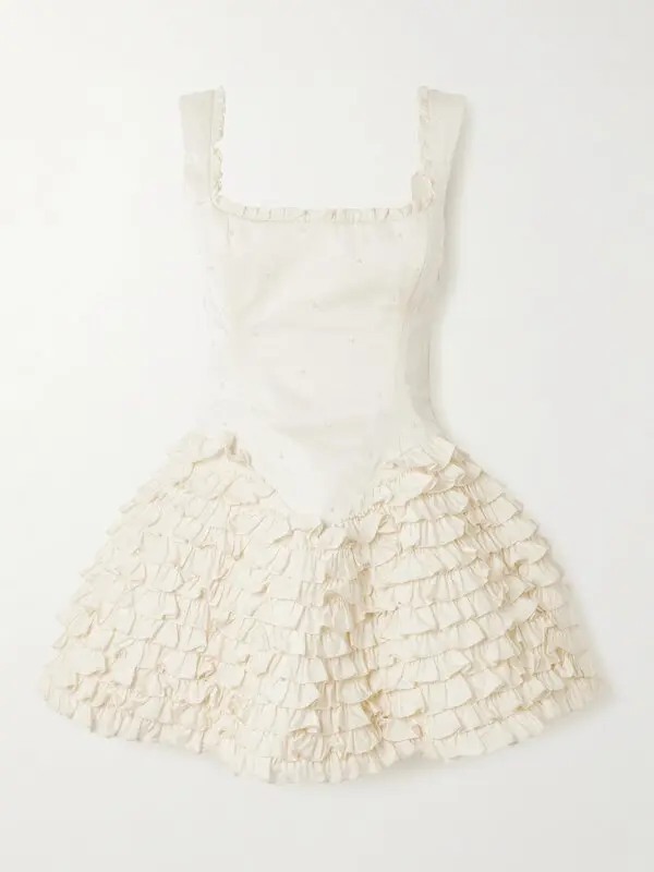 CLIO PEPPIATT Embellished Ruffled Taffeta Mini Dress - Neutrals