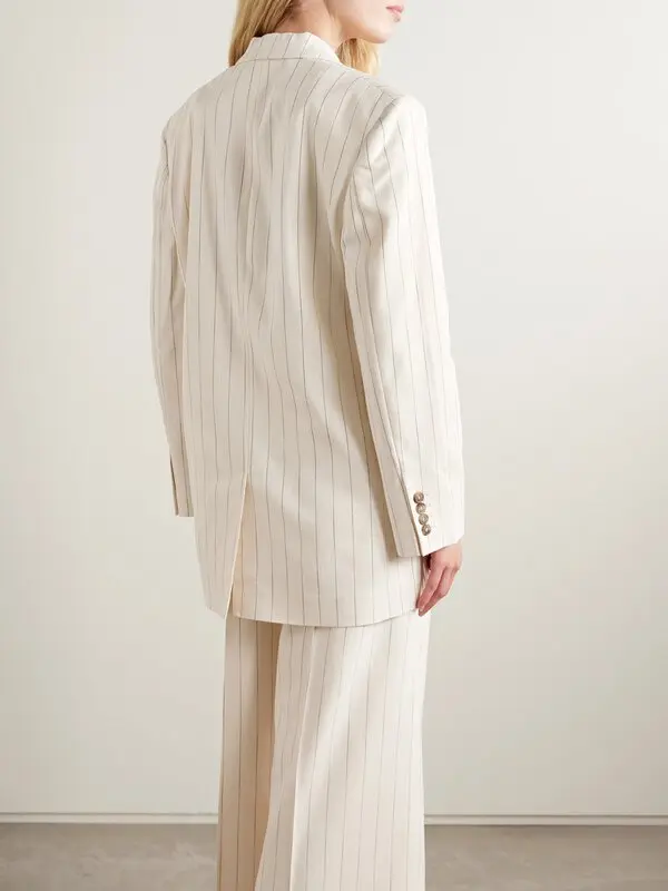 ANINE BING Sara Oversized Pinstriped Woven Blazer