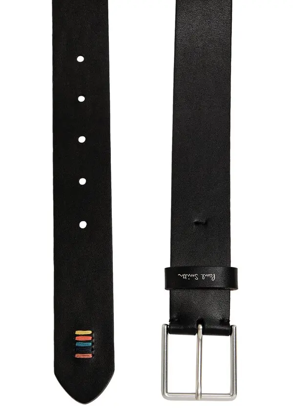 Paul Smith Leather Belt With Striped Stitching - Black
