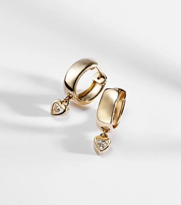 ROXANNE FIRST 14kt Yellow Hoop Earrings With Heart-shaped Diamonds