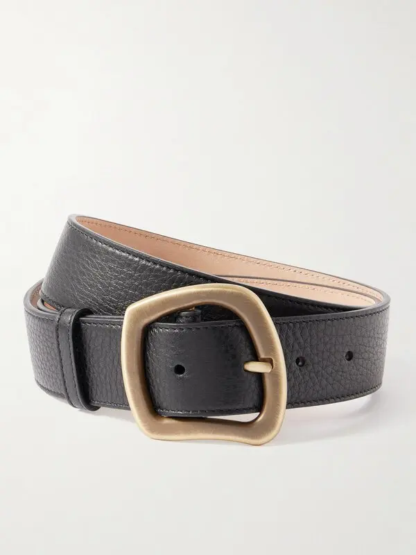 Gabriela Hearst Simone Textured Leather Belt With Gold-tone Buckle - Black