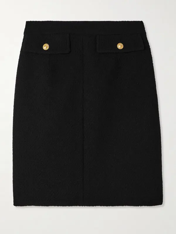 Chloé Button-embellished Wool-blend Bouclé Mini Skirt - Black