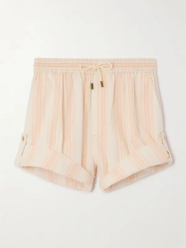 Chloé Striped Cotton-poplin Shorts - Pink