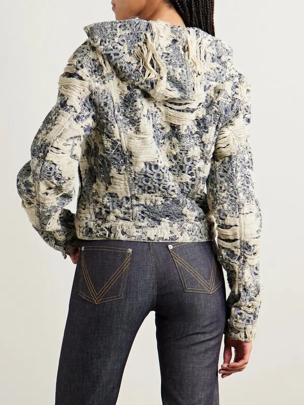 Acne Studios Hooded Distressed Organic Denim-jacquard Jacket