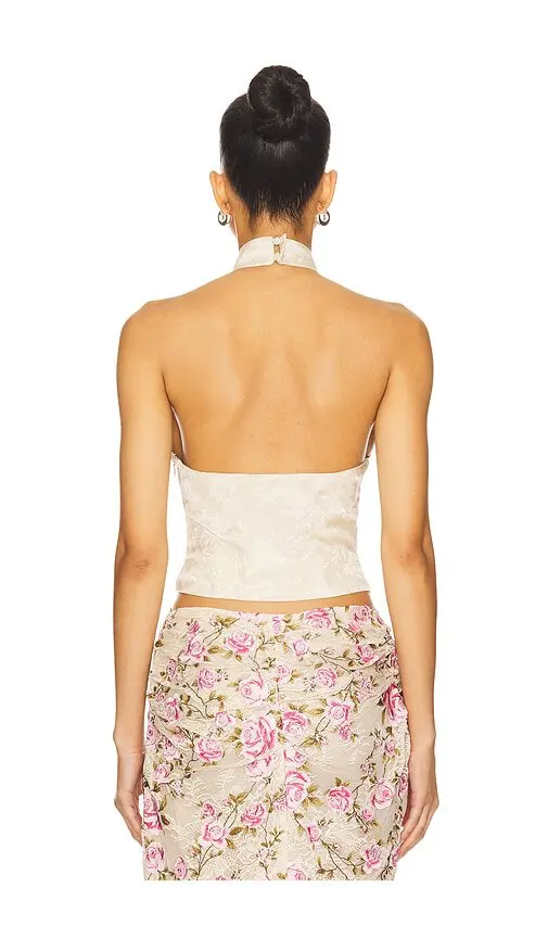 For Love & Lemons Esme Silk Jacquard Halter Top
