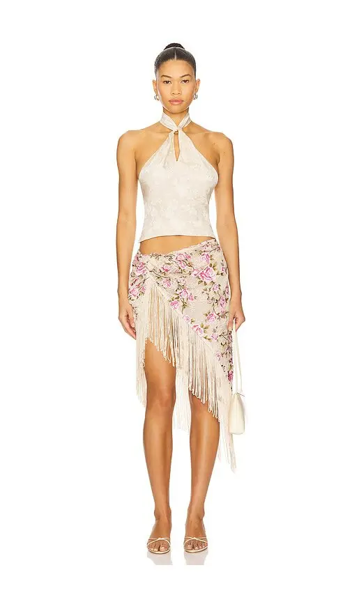 For Love & Lemons Esme Silk Jacquard Halter Top