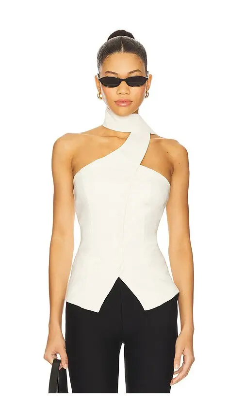 ALL THE WAYS Courtney Asymmetrical Neck Top - Beige