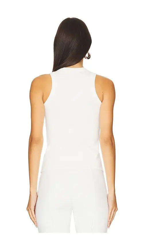 AREA Distressed Crystal Ribbed Knit Tank Top - Ivory