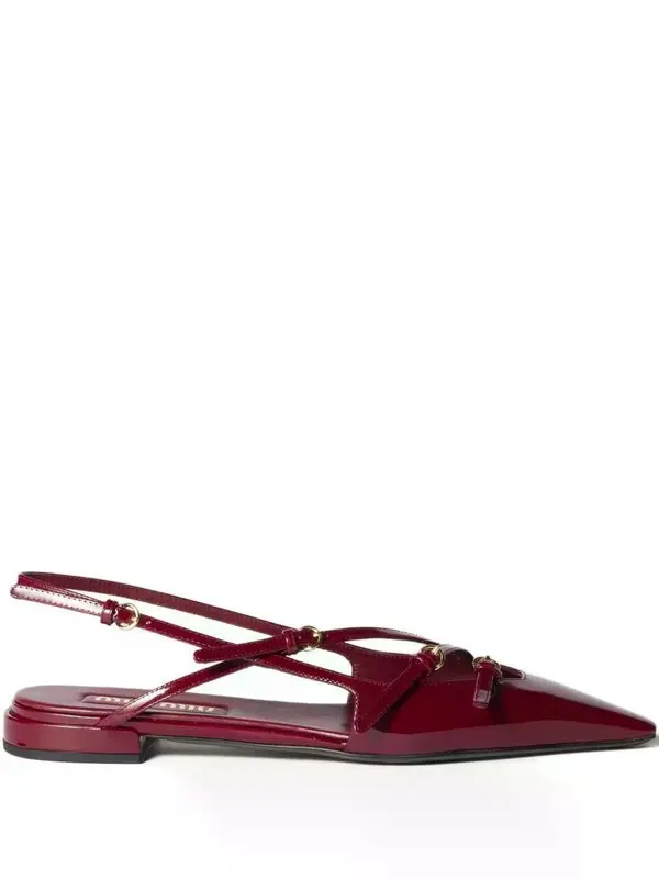 Miu Miu Patent Leather Slingback Flat Pumps - Red