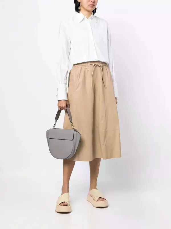 YVES SALOMON Leather Flared Skirt - Neutrals