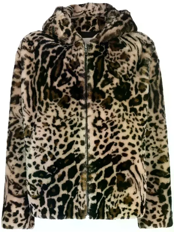 YVES SALOMON Leopard-print Shearling Hooded Jacket - Neutrals