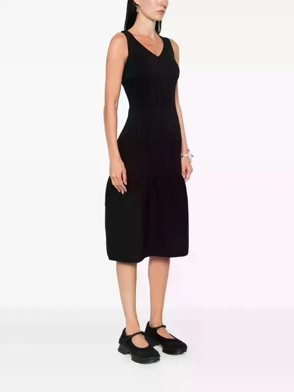 CFCL Ribbed V-neck Midi Dress - Black