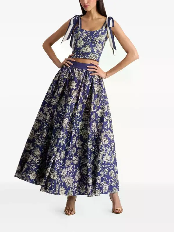 Alice + Olivia Blanca Floral-print Tie-shoulder Top