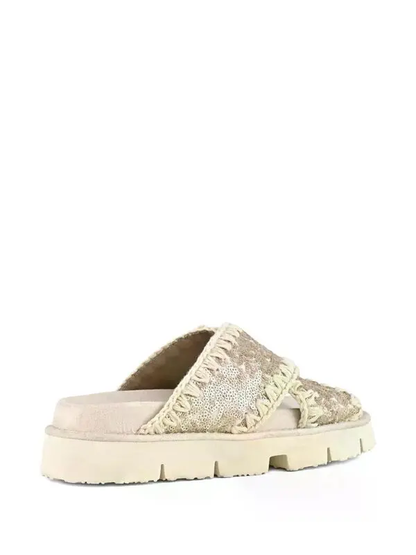Mou Criss-cross Sequin Embellished Sandals - Neutrals