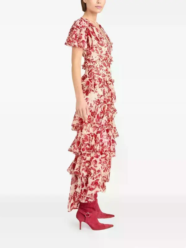 Cinq À Sept Floral Tiered Midi Dress