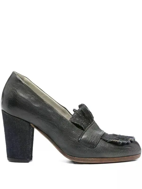 SARTORI GOLD 70mm Denim Detail Block Heel Loafers - Blue