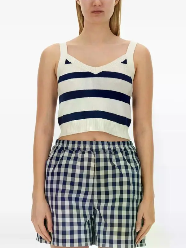 Baum Und Pferdgarten Striped Ribbed Knit Cropped Top - Neutrals