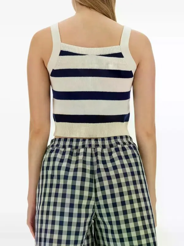Baum Und Pferdgarten Striped Ribbed Knit Cropped Top - Neutrals