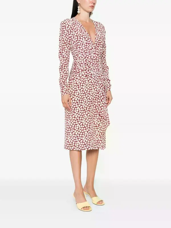 Alessandra Rich Floral Print Draped Midi Dress