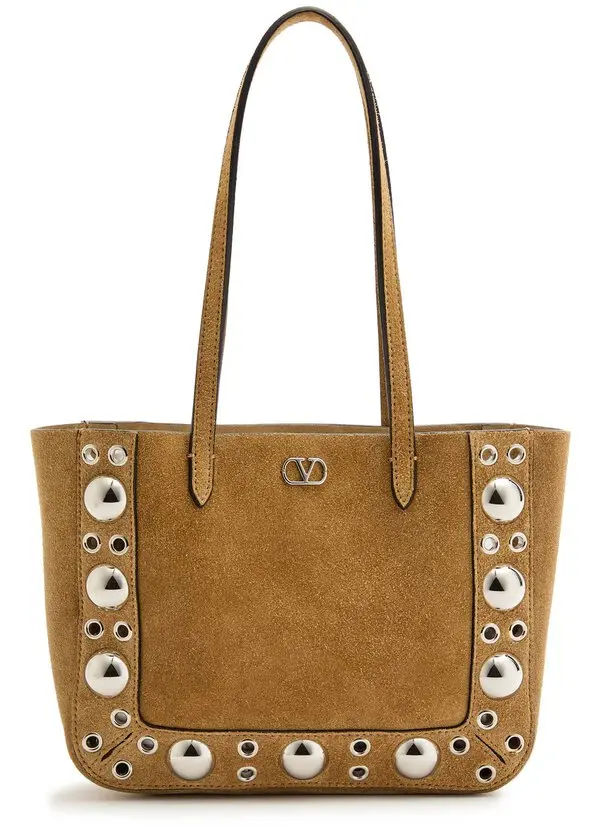 Valentino Garavani Mini Studded Suede Tote - Camel