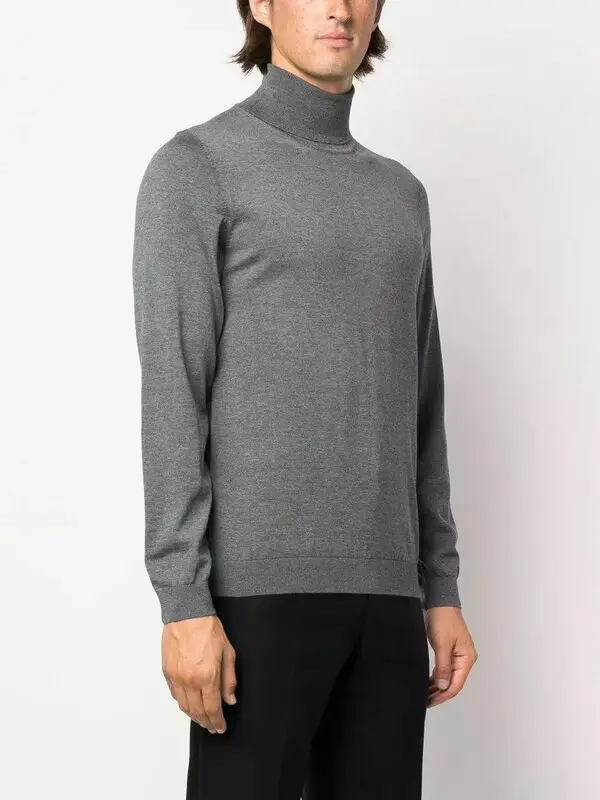BOSS Virgin Wool Ribbed Knit Roll Neck Sweatshirt - Grey