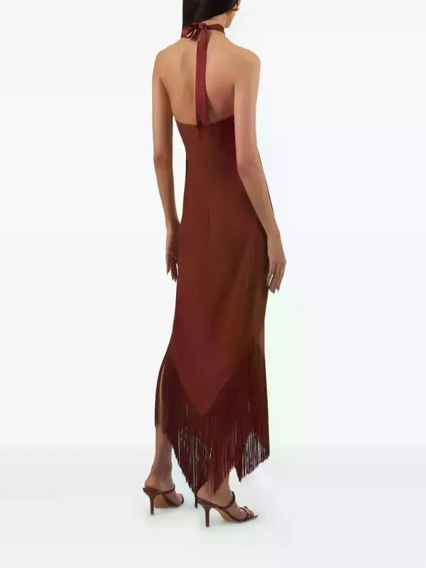 TALLER MARMO Halterneck Fringe Maxi Dress - Red