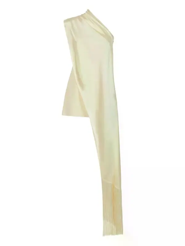 TALLER MARMO Asymmetrical Draped Fringe Dress - Neutrals