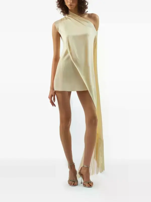 TALLER MARMO Asymmetrical Draped Fringe Dress - Neutrals