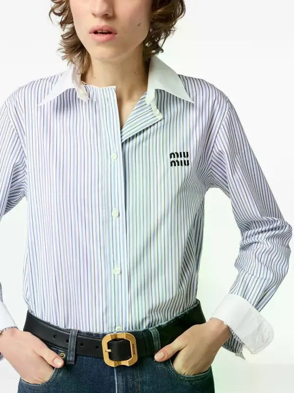 Miu Miu Striped Logo-embroidered Cotton Shirt