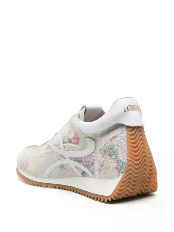 Loewe Floral Print Calf Suede Lace-up Sneakers