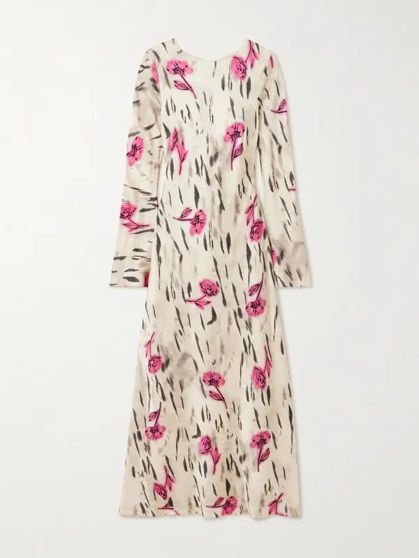 GANNI Open-back Floral-print Satin Maxi Dress - Multi