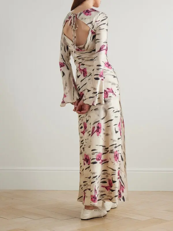 GANNI Open-back Floral-print Satin Maxi Dress