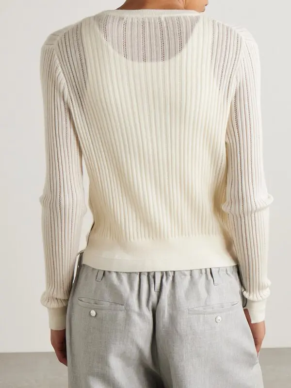 Maria Mcmanus Ribbed Pointelle-knit Merino Wool Cardigan