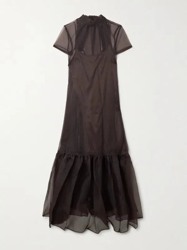 Staud Calluna Tie-neck Tiered Organza Maxi Dress - Brown
